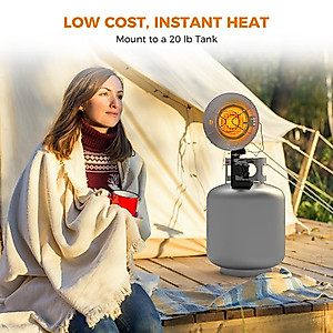 Propane Tank Top Heater, CAMPLUX Outdoor Tanktop Heater with Tip-Over Switch for Garage, Camping, Hunting, Single Burner Heavy Duty Steel 15,000 BTU