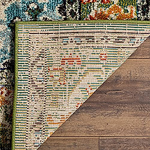 SAFAVIEH Monaco Collection Area Rug - 9' x 12', Forest Green & Light Blue, Boho Medallion Distressed Design, Non-Shedding & Easy Care, Ideal for High Traffic Areas in Living Room, Bedroom (MNC243F)