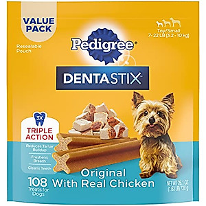 PEDIGREE DENTASTIX Toy/Small Dog Dental Treats Original Flavor Dental Bones, 1.68 lb. Value Pack (108 Treats)