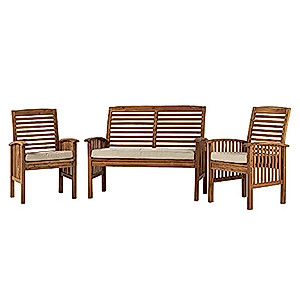 Walker Edison AZOWCHAT3PCBR Castellina Modern 3-Piece Solid Acacia Wood Patio Chat Set, Brown