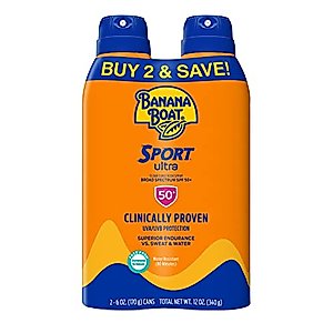 Banana Boat Sport Ultra SPF 50 Sunscreen Spray | Banana Boat Sunscreen Spray SPF 50, Spray On Sunscreen, Water Resistant Sunscreen, Oxybenzone Free Sunscreen Pack SPF 50, 6oz each Twin Pack