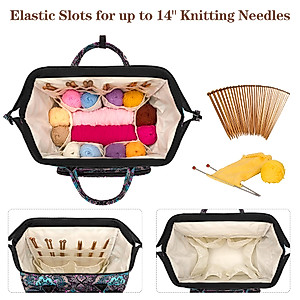 LoDrid Knitting Bag Backpack with Three Oversized Grommets, Travel Yarn Bag with Steel Frame Top, Crochet Organizer for Crochet Hooks, Knitting Needles, and Other Accessories, Totem, Bag Only