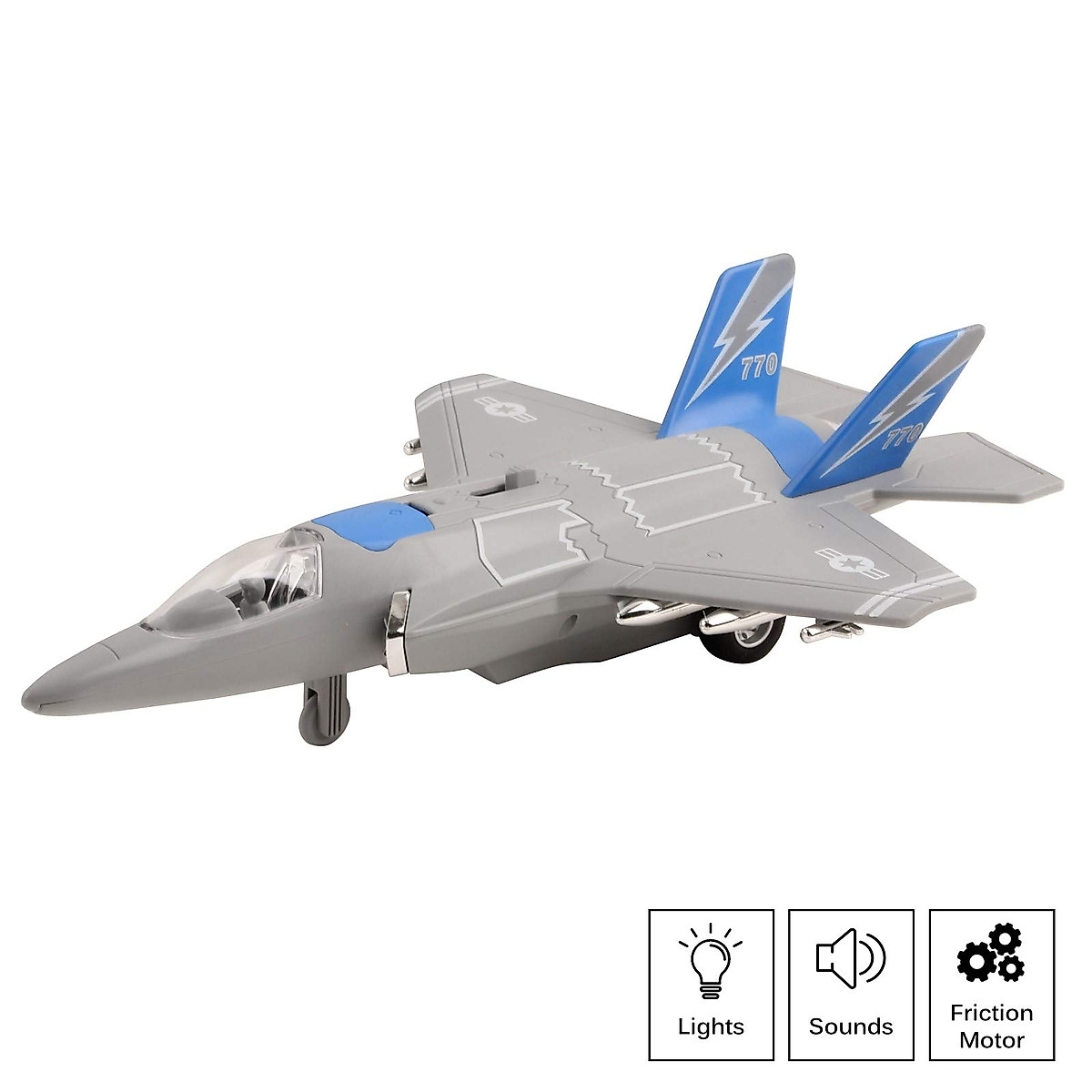 Vokodo Army Air Force Fighter Jet F-22 Toy Military Airplane Friction Powered 1:16 Scale with Fun Lights and Sounds Pretend Play Quality Kids Action Bomber Aircraft Great Gift for Children Boys Girls