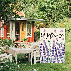 AVOIN colorlife Welcome Spring Lavender Garden Flag 12x18 Inch Double Sided Outside, Flower Seasonal Yard Outdoor Flag