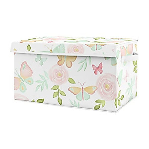 Sweet Jojo Designs Butterfly Floral Rose Girl Small Fabric Toy Bin Storage Box Chest For Baby Nursery or Kids Room - Blush Pink, Mint and White Shabby Chic Watercolor Boho Butterflies Garden Flower