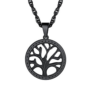 PROSTEEL Mens Necklace Tree of Life Pendant Women Gift Stainless Steel Minimalist Round Family Tree Black Necklaces for Men Jewelry