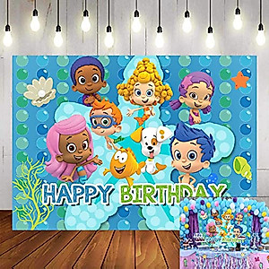 TAUERGULE 5x3ft Cartoon Bubble Guppies Theme Photography Backdrop Ocean Bubble Children Princess Happy Birthday Party Decoration Photo Background Studio Banner