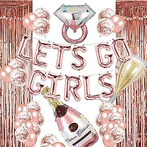 Western Let's Go Girls Bachelorette Party Decorations, Cowgirl Bride Shower Party Balloons, Rose Gold Fringe Curtains Ring Balloons for Bride to Be/Final Rodeo/Bridal Shower Party Decorations Supplies-Wild West