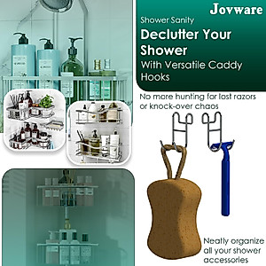 Jovware Shower Caddy Hooks, Razor Hooks for Shower, Razor Hanger for Shower, Shower Caddy with Hooks, Shower Hooks for Loofah, Razor Holder 2 Pack Silver