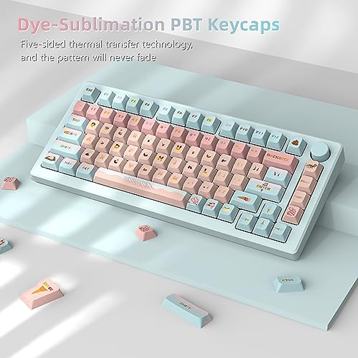 XVX PBT Keycaps Pink Cute Keycaps, 5-Side Dye-Sublimation Custom Keycaps Cherry Profile 144 Keys Keycaps Set for 61/64/68/84/87/100/104/108 Cherry MX Mechanical Keyboard
