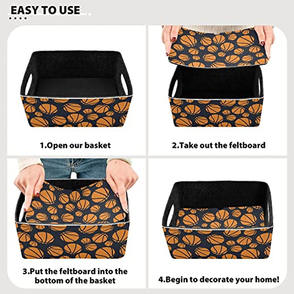 Orange Basketball Balls Storage Basket Felt Storage Bin Collapsible Towel Storage Toy Storage Box Organizer for Kids Bedroom Magazine