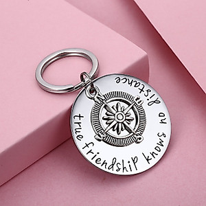 Udobuy Best Friend Keychain - True Friendship Knows No Distance Compass Keychain Long Distance Relationship Gifts