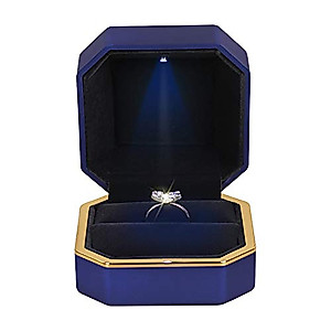 GBYAN Ring Box with LED Light Jewelry Display Gift Box for Proposal,Engagement, Wedding (blue)