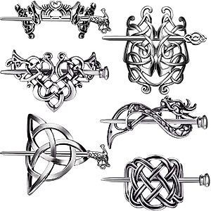 6 Pieces Silver Celtic Hair Slide Hairpins Viking Celtic Hair Clips Knot Stick Vintage Metal Barrette Pin Retro Accessories for Women