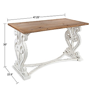 Kate and Laurel Wyldwood Rustic Wood Desk, 48" x 23.5" x 30", Rustic Brown and Coastal White, Chic Farmhouse-Inspired Design