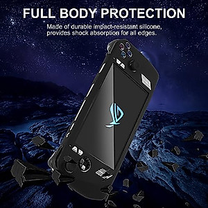 Yebowe Silicone Protective Case for Rog Ally, Handheld Game Console Protector Cover Skin with 4 Thumb Grips Caps Soft Non-Slip Flexible Shockproof ROG Ally Accessories 2023, Black
