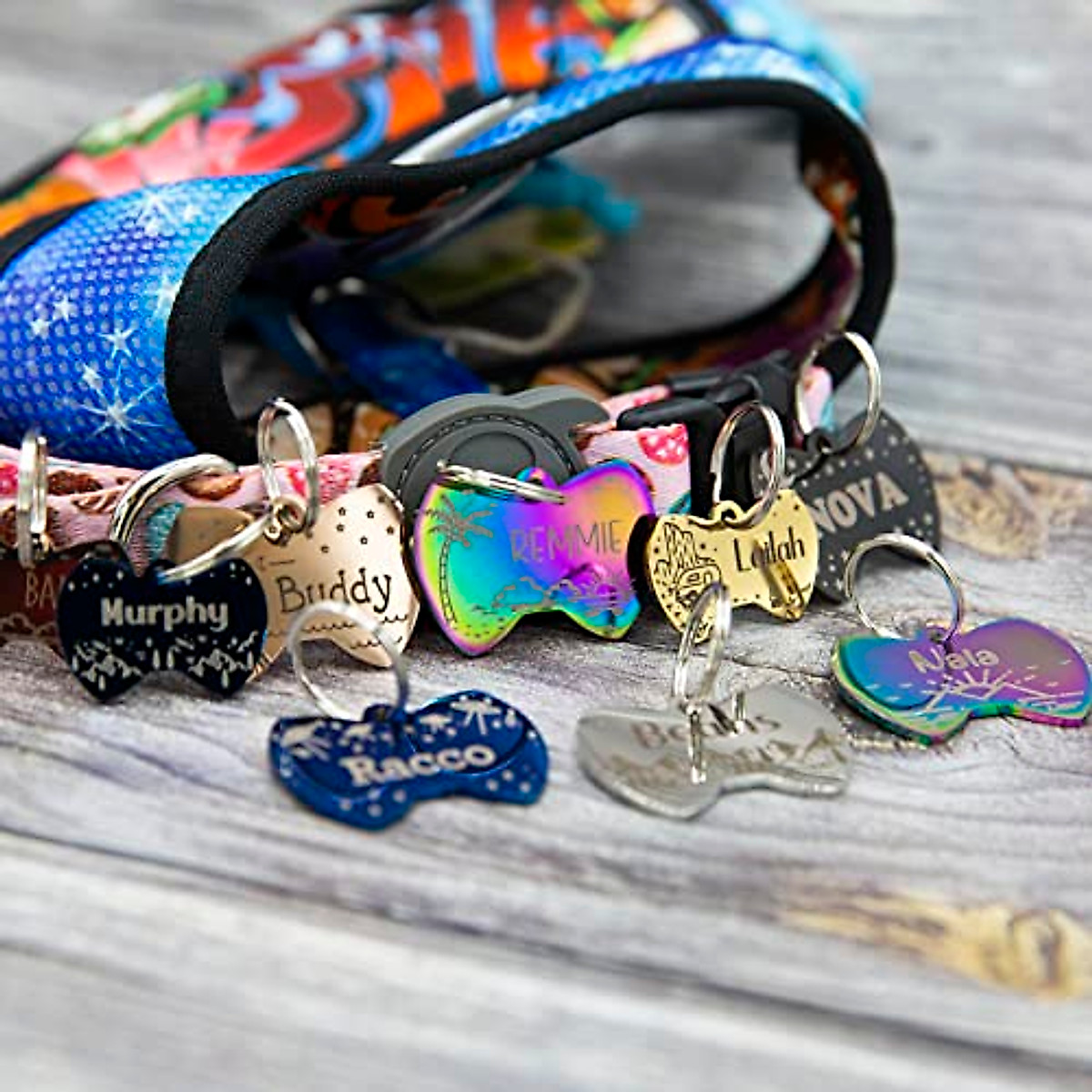 Personalized Dog Tag with 5 Lines of Custom Deep Engraved Durable Stainless Steel Pet ID Name Tag Designer Small Size Bow Tie