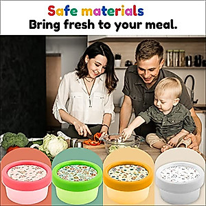 HOUSYLOVE Plastic Small Containers With Lids For Lunch Box, Floral Small Dressing Containers With Lids, Small Sauce Containers For Lunch Box, Dressing Containers For Lunch Box, 4 Pack