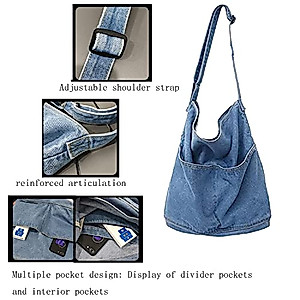 Large Tote Bag Denim Shoulder Bag Crossbody Hobo Bags Casual Retro Canvas Bag for Women Travel Work