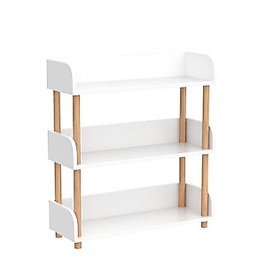 OSCHF 3-Tier Wooden Open Bookcase - Modern Display Bookshelf with Top Edge and Solid Wood Frame for Home and Office, Storage Cabinet, Warm White