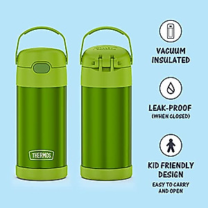 THERMOS FUNTAINER 12 Ounce Stainless Steel Vacuum Insulated Kids Straw Bottle, Lime
