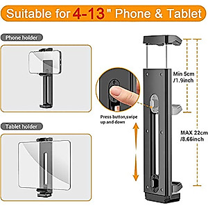 63" Tripod Stand for 4"-13" Phone & Tablet, Camera Tripod Stand with Rechargeable Remote & Bag, Aluminum Professional Tripod 2 in 1 Mount & 1/4" Screw Tripods for iPhone, iPad, Camera, Projector