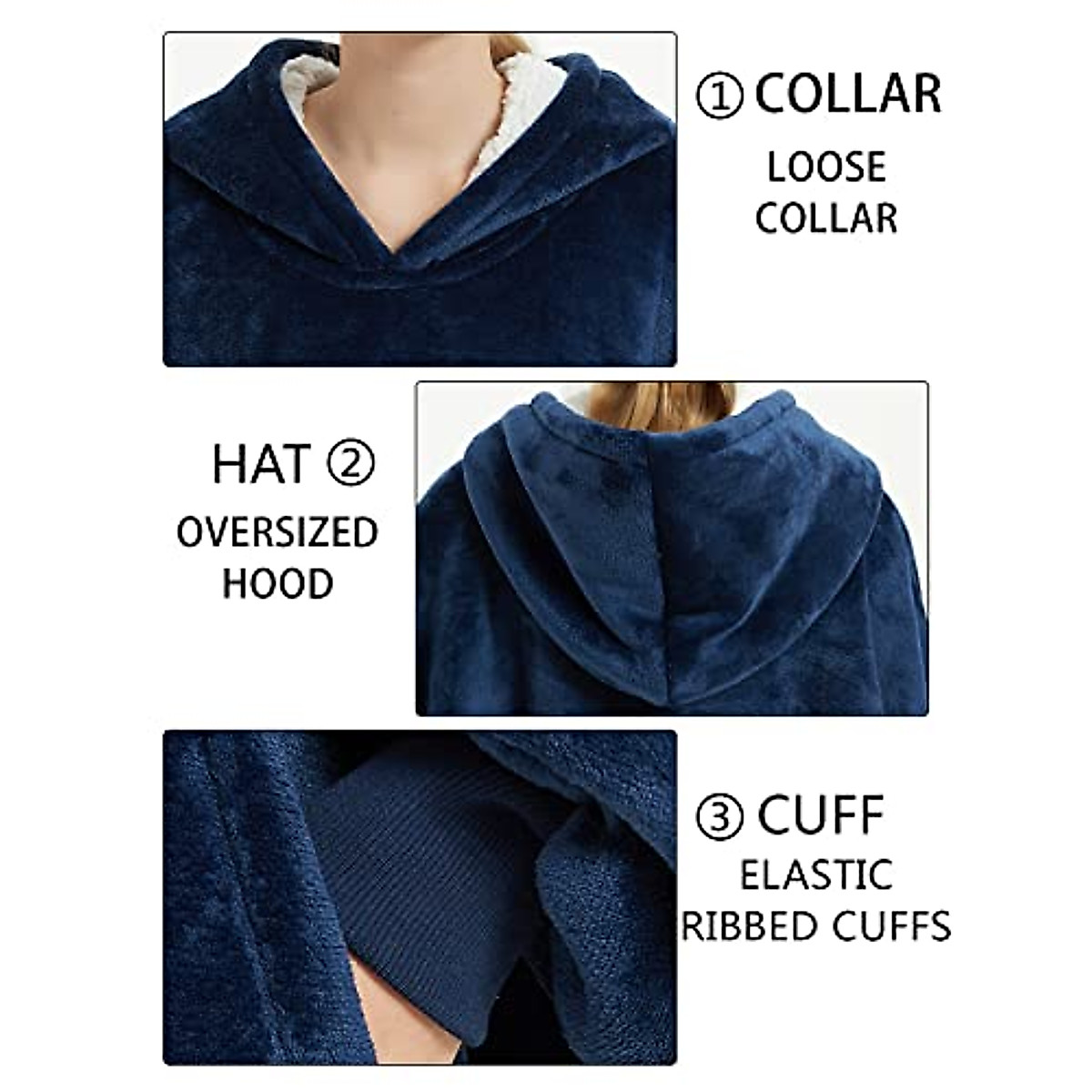 Lzzidou Oversized Blanket Hoodie for Women, Two Layers Cozy Flannel Sherpa Wearable Blanket Sweatshirt Adult