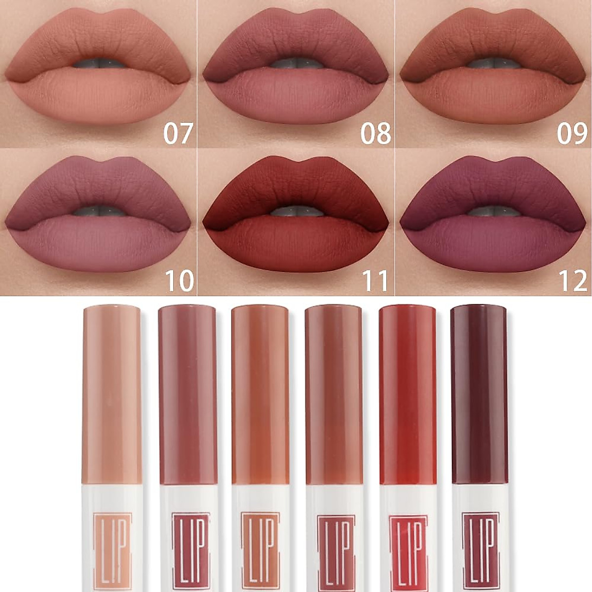 evpct 6Pcs Matte Liquid Lipstick Lip Stain Set Dark Red Nude Beige Brown Orange Mauve Purple Stay on Matte Waterproof Long Lasting Lipstick labiales mate 24 horas originales labial permanente 02