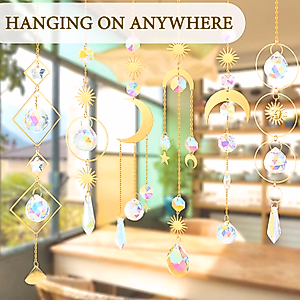 6Pieces Colorful Crystals Suncatcher Hanging Sun Catcher with Chain Pendant Ornament Crystal Balls for Window Home Garden Christmas Day Party Wedding Decoration