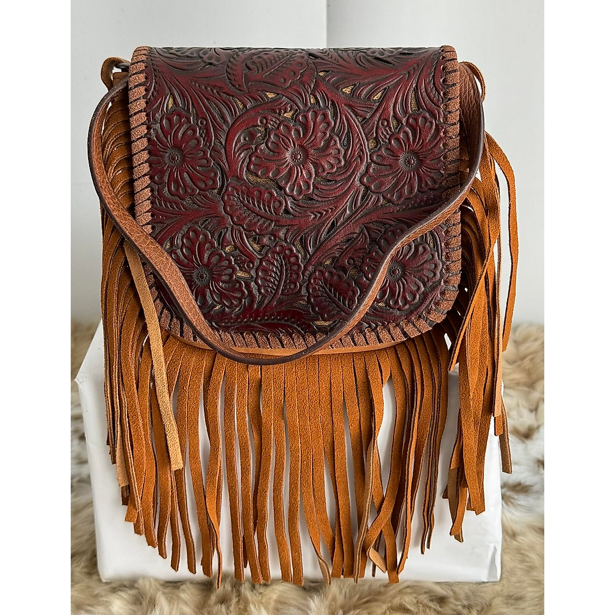 womens cross body bag western cowgirl floral tooled shopper purse brown