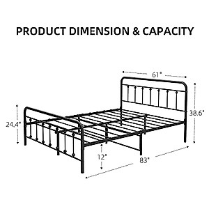 coucheta Metal Bed Frame Queen Size with Headboard and Footboard Metal Platform Slats Support, No Box Spring Needed and Easy Assembly, Black