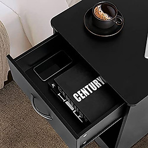 TUSY Black Nightstand with Drawers, End Table Bedroom Side Tables Bedside Cabinets, File Cabinet Storage with Sliding Drawer and Shelf for Home Office