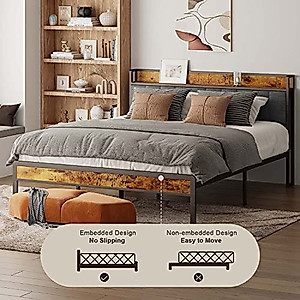 Gizoon Queen Bed Frame with Storage Headboard, Metal Platform Bed Frame Strong Steel Slats Support Mattress Foundation, Large Under Storage, No Noise (Dark Grey)