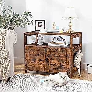 HOOBRO Litter Box Enclosure, Cat Litter Box Furniture Hidden, Enclosed Cat Toilet, Litter House, Large Size, with Extra Storage Space, Side Table, Coffee Table, Nightstand, Rustic Brown FG038MW01