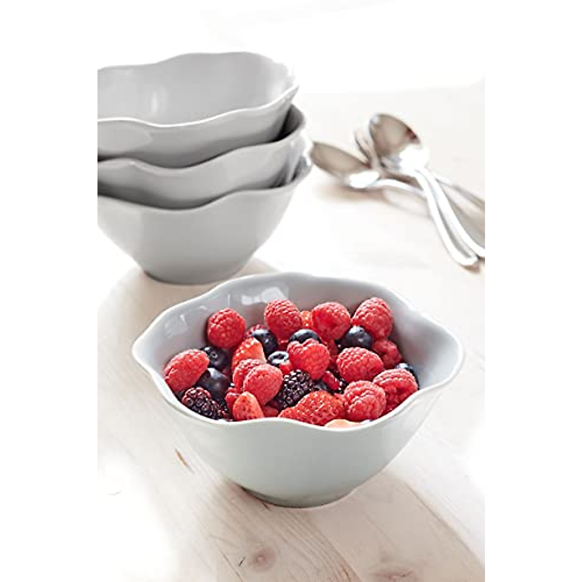 Portmeirion Sophie Conran Floret Stoneware All Purpose Bowls 7 Inch Set of 4 - Dishwasher & Microwave Safe Great Kitchen Home Use for Serving Cereal Soup Salad & More, Robins Egg