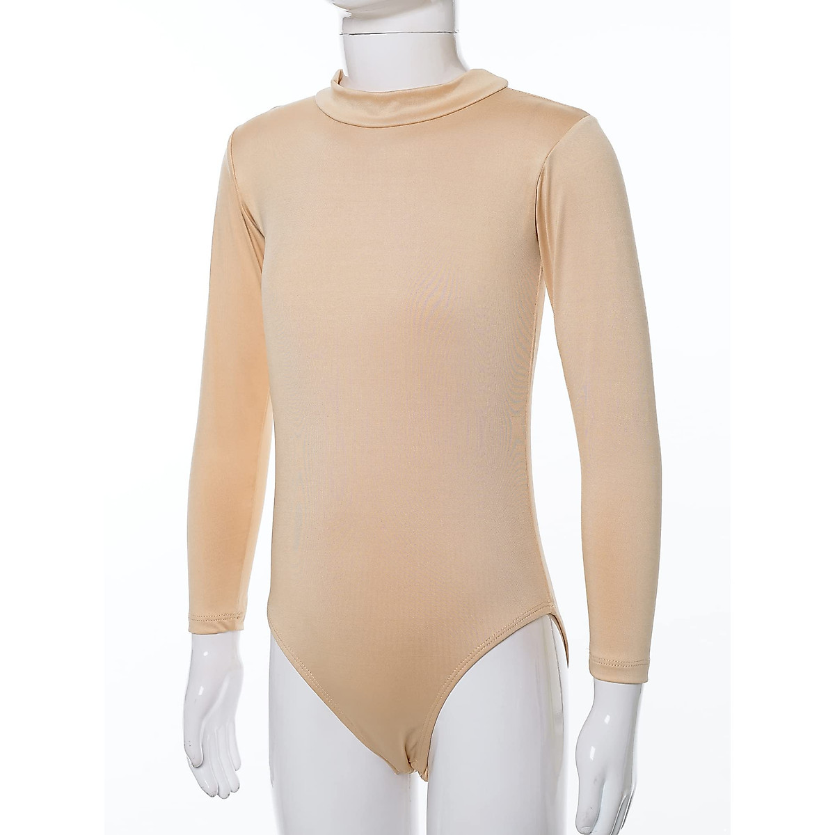 dPois Kids Girls Long Sleeve Gymnastics Leotard Mock Neck Ballet Dance Nude Unitard One Piece Bodysuit Mock Neck 11-12 Years