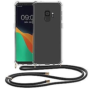 kwmobile Crossbody Case Compatible with Samsung Galaxy S9 Case - Clear TPU Phone Cover w/Lanyard Cord Strap - Transparent/Black