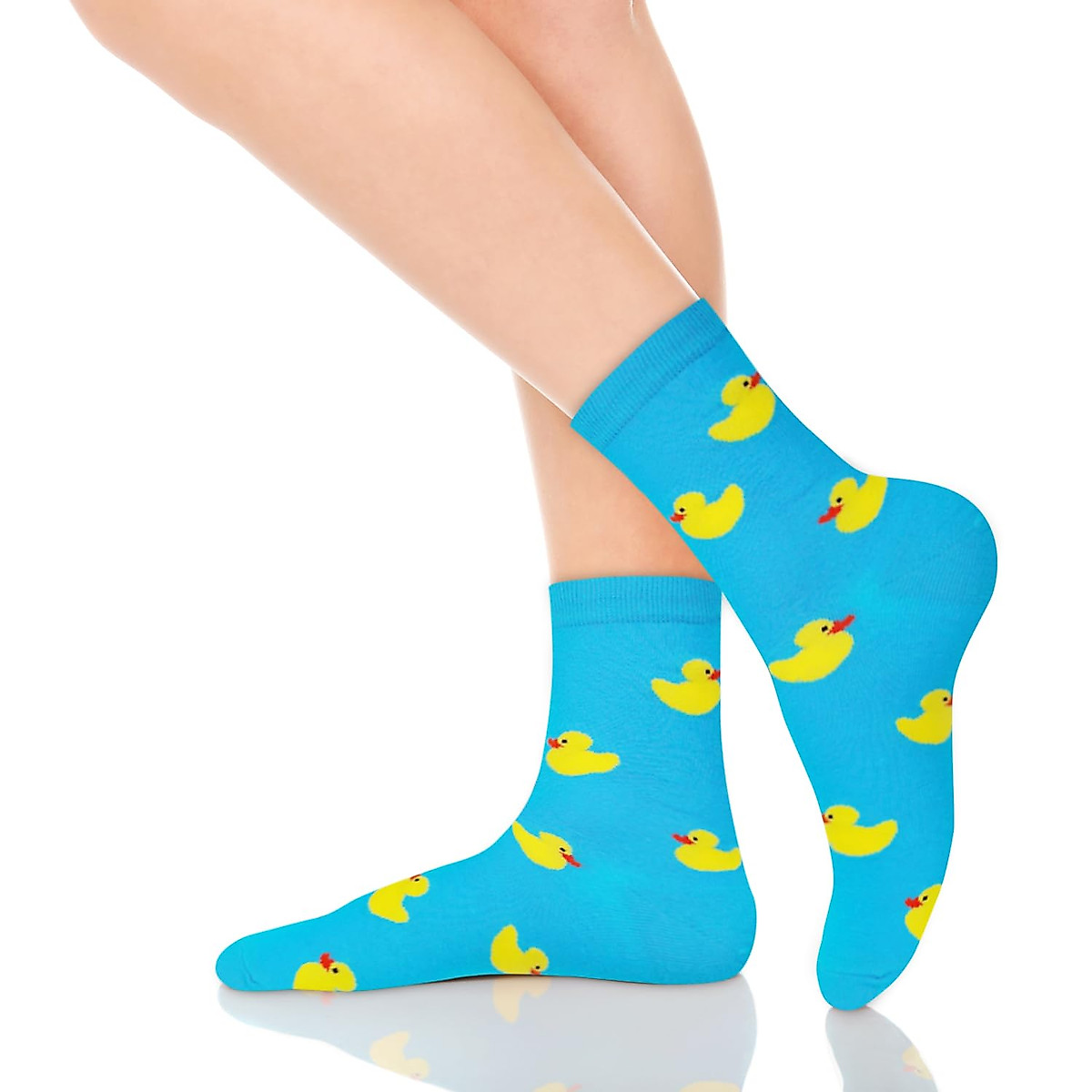 KONY 5 Pack Women's Cute Animal Socks Cotton Cat Dog Duck Patterned Novelty Fun Crew Socks Gift Size 6-9 (Ducks)