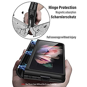 KumWum Phone Case for Samsung Galaxy Z Fold 3 5G Hinge Protection with S Pen Slot Full Body Cover Ultra Thin Built-in Kickstand - Black