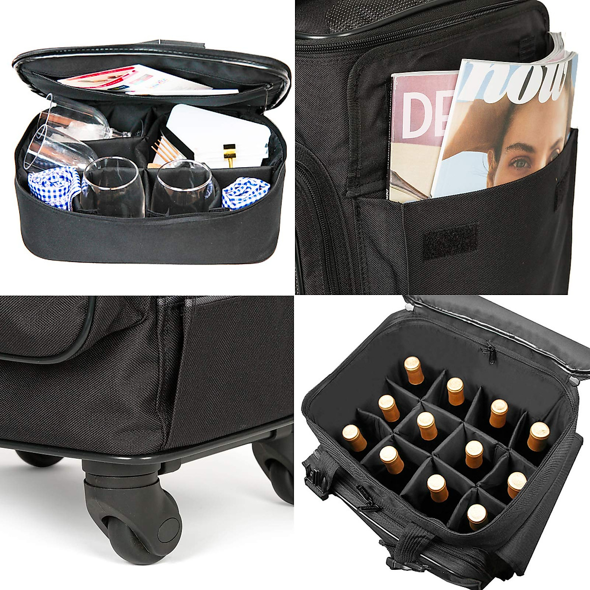 GOODHOPE BAGS Elevated 12 Bottles Wine Cooler with 4-Spinner Wheels