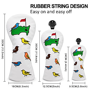 Birdies Golf Head Covers for Driver, Fairway Woods, Hybrid Rescue Utility Golf Clubs - PU Leather Golf Driver Headcover, Interchangeable Fairway Woods Hybrid Cover for Woods and Drivers