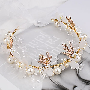 Didder Flower Tiaras for Girls, Flower Girl Headband Headpiece Tiaras for Women Flower Crown Tiaras and Crowns for Women Crystal Pearl Flower Tiara Hair Vine Wedding Hair Accessories for Bride