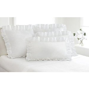 FRESH IDEAS Bedding Eyelet Ruffled Pillow Sham Euro, White