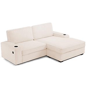 VanAcc 89 Inch Convertible Couch, L Shape Couch with USB Charging Port & Cup Holders- L Shape Sofa with Storage Chaise, Comfy Sofa for Living Room (Beige Corduroy)