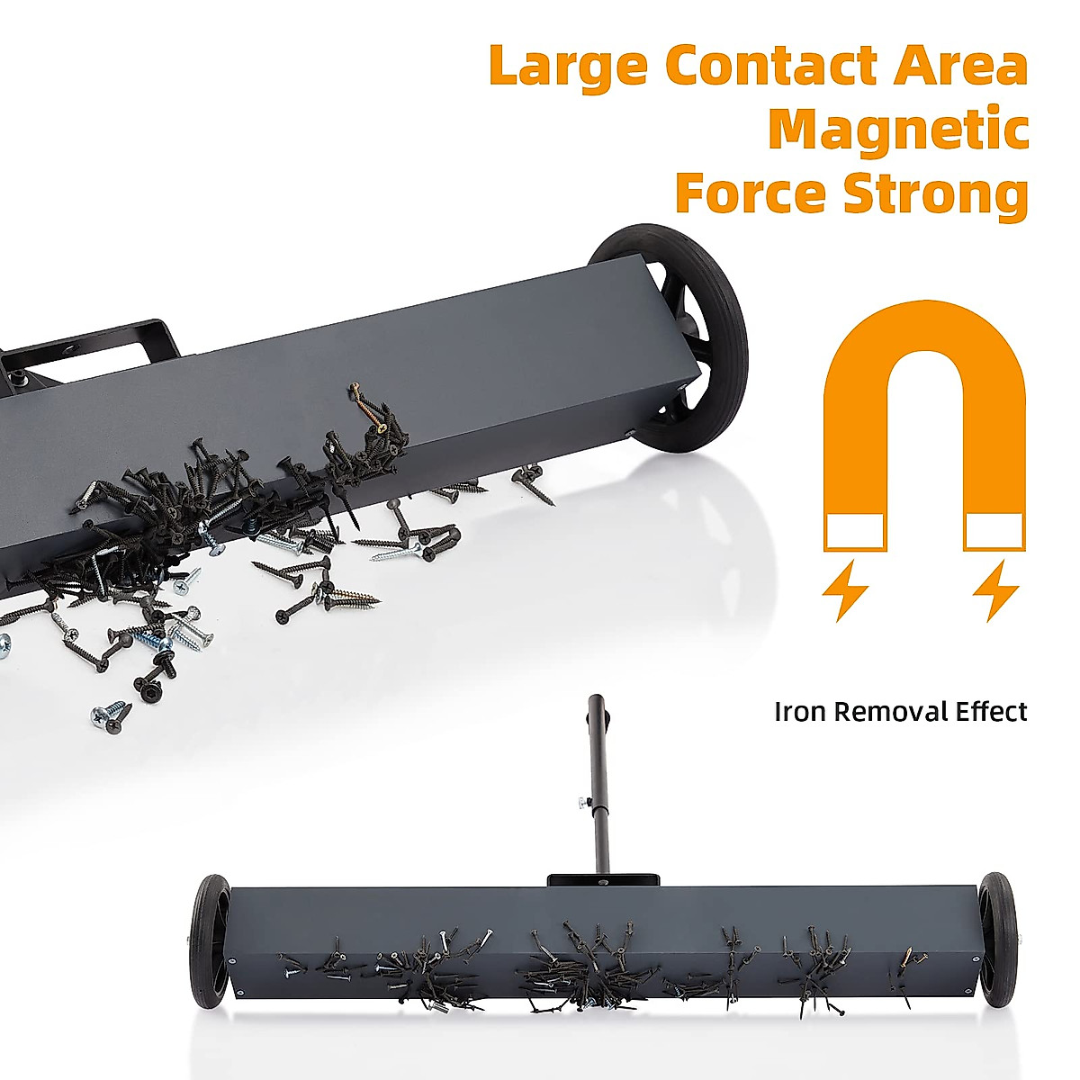 36'' Heavy Duty Magnetic Sweeper with Wheels, 50 Lbs Capacity Rolling Magnetic Floor Sweeper with Release Handle
