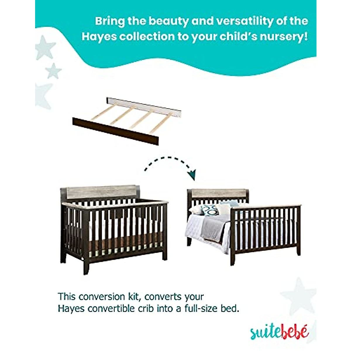 Suite Bebe Hayes 4 in 1 Convertible Crib, Coffee and Faux Barnwood - Quick Ship