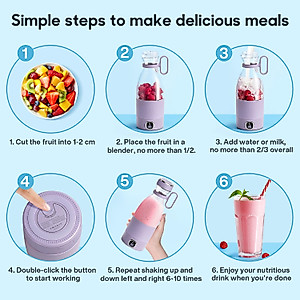 Portable Blender, MIAOKE 6 Blades Juicer Cup for Juice Shakes and Smoothies 350ml Mini Blender with Led Display Usb Rechargeable,3000Mah Rechargeable Battery, for Home Sports Outdoors Travel-Purple