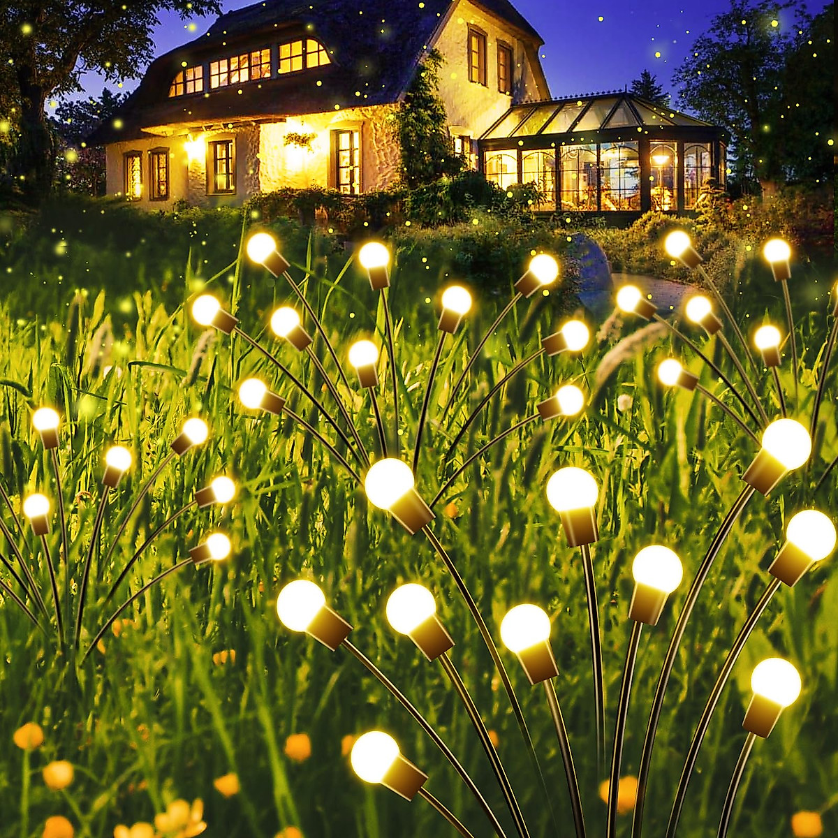 Salangae Solar Garden Lights, Solar Firefly Lights 4 Pack 40 LEDs, Sway by Wind, Solar Swaying Lights with IP65 Waterproof, Yard Patio Pathway Decoration, High Flexibility Iron Wire, Warm White