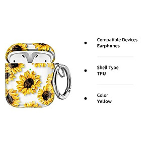Maxjoy for AirPods Case Cover, Sunflower Floral Clear Air Pod Case for Women Girls Cute Hard Protective iPod Cover with Keychain Compatible AirPod 2nd 1st Gen Charging Case 2&1, Flower