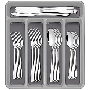 60-Piece Silverware Set with Organizer,AIVIKI Stainless Steel Flatware Set for 12,Cutlery Utensil Sets for Home Restaurant,Tableware Set Include forks spoons and knives,Mirror Polished,Dishwasher Safe